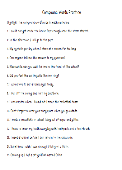 Compound Words Practice – Homestead Creations